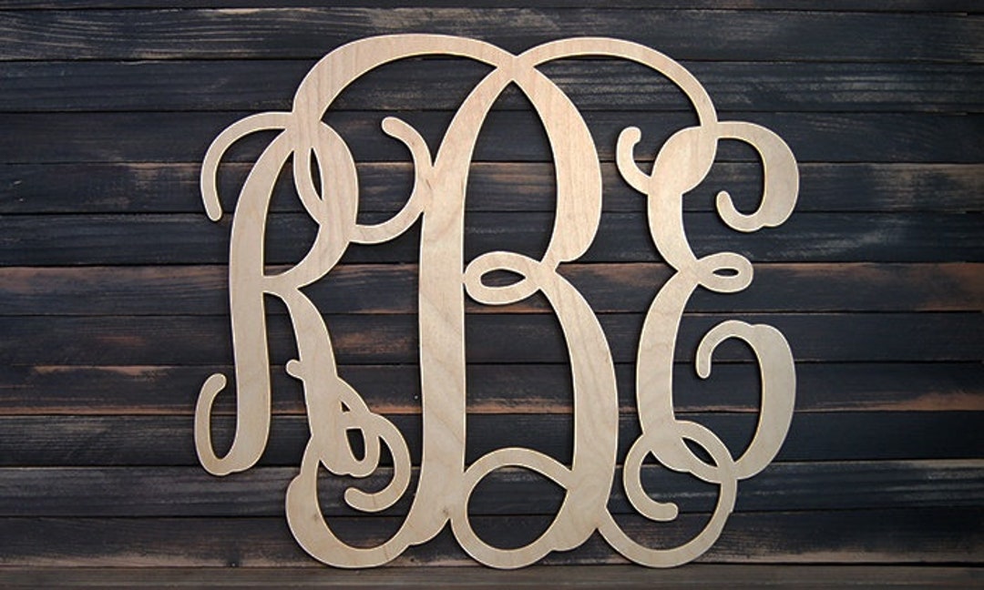 Large Wall Letters, Wooden Script Monogram Initials, Wooden Wall ...