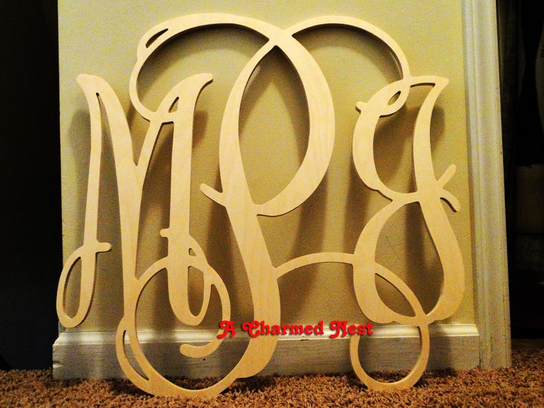 Large Wall Letters Wooden Script Monogram Initials Wooden | Etsy
