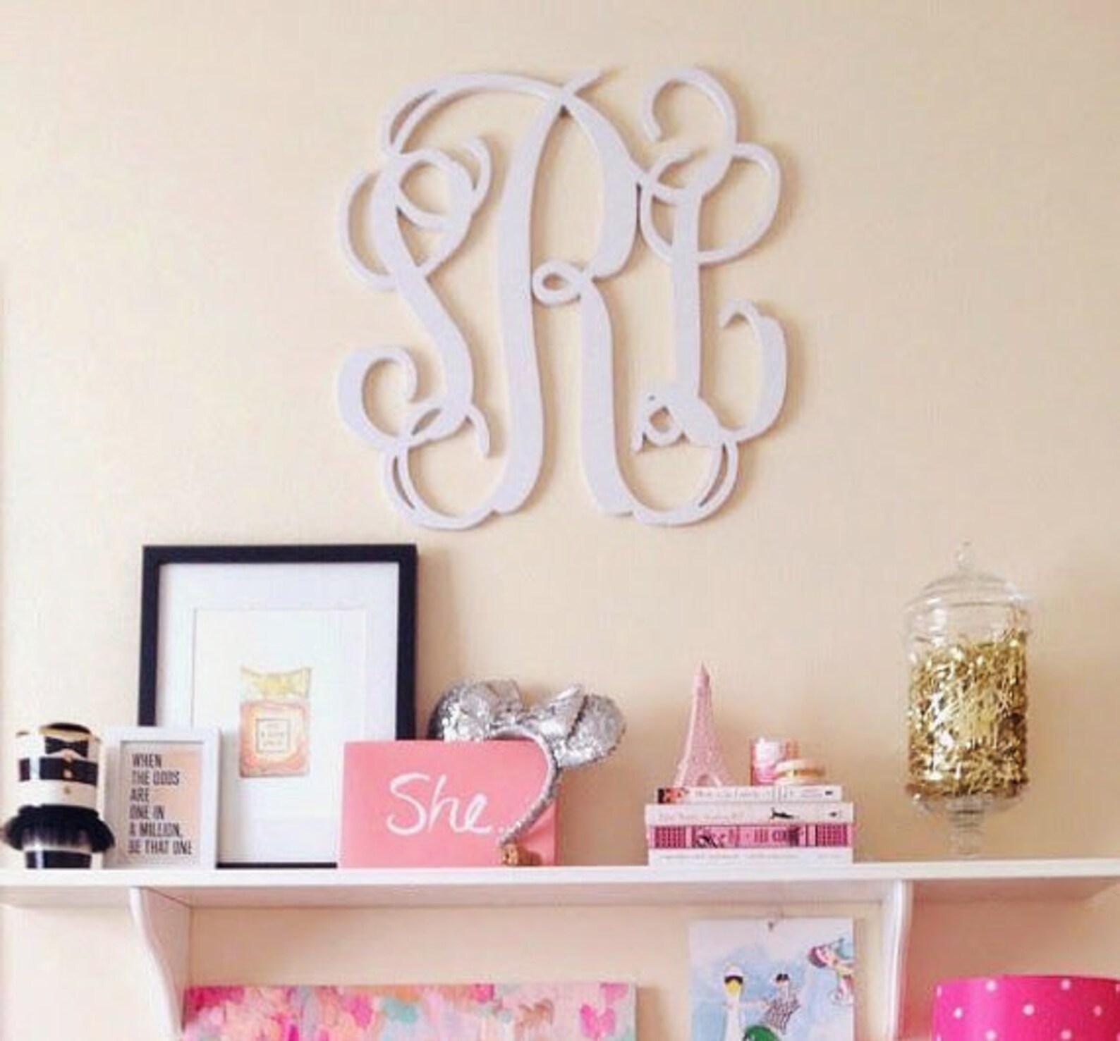 PAINTED Wooden Initials - Vine Script Monogram - Monogram Door Hanger ...