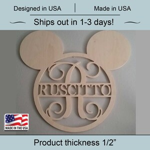 Wooden Monogram Custom Wooden Name Sign W Mickey Mouse Ears, Wall ...