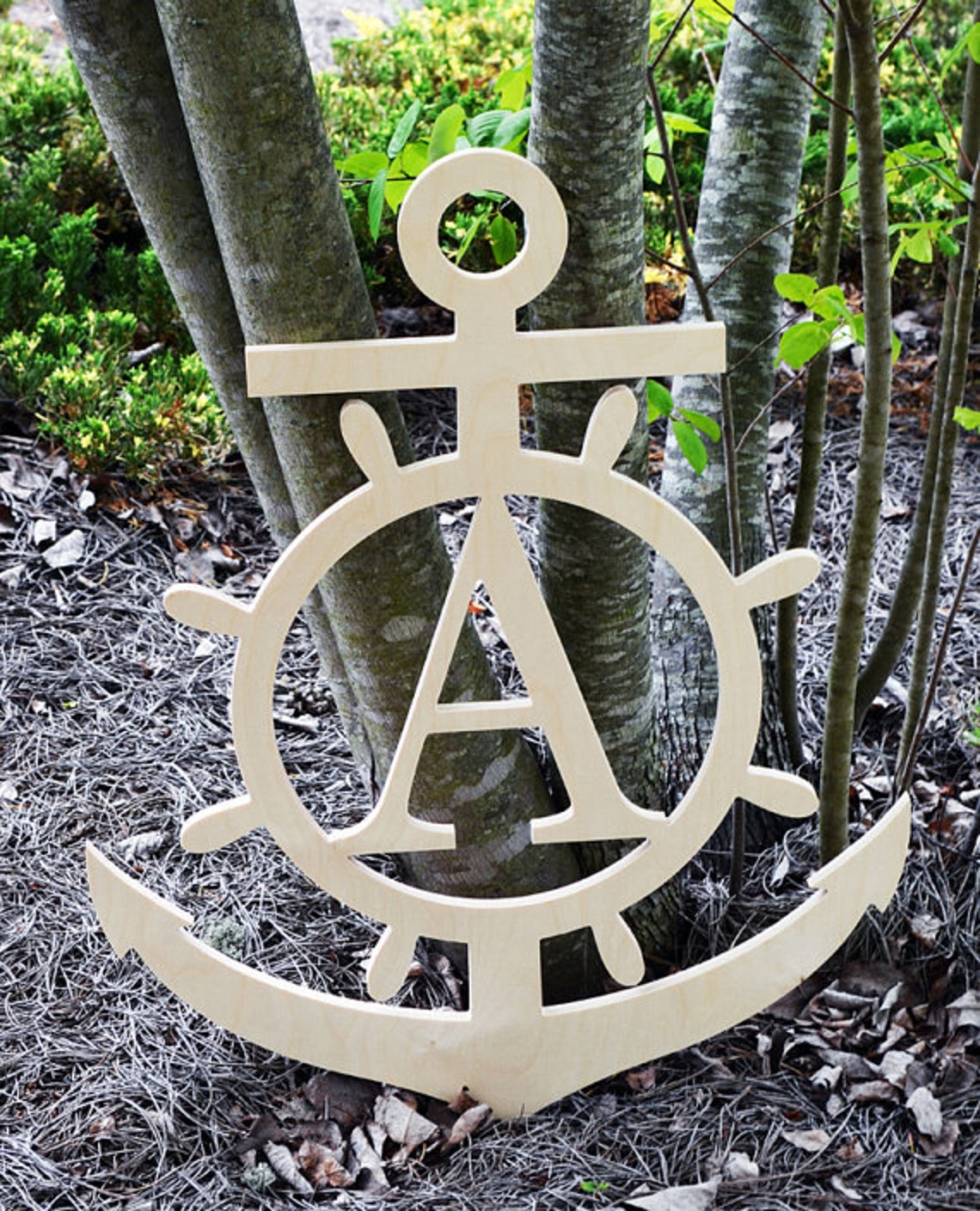Wooden Anchor Cutout Monogram Initials - Door Hanger Sign - Nautical ...