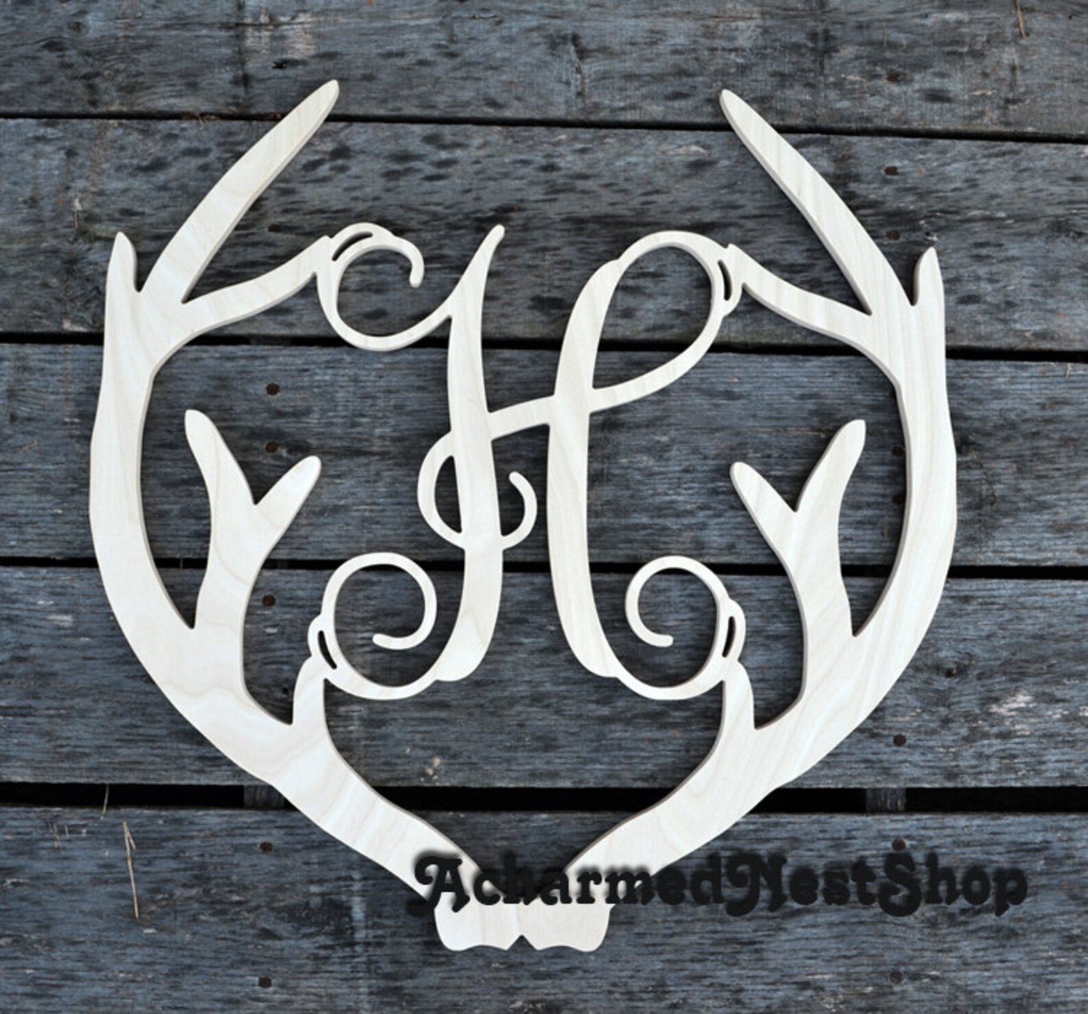 Deer Antler Monogram Holiday Wooden Monogram Letter - Etsy