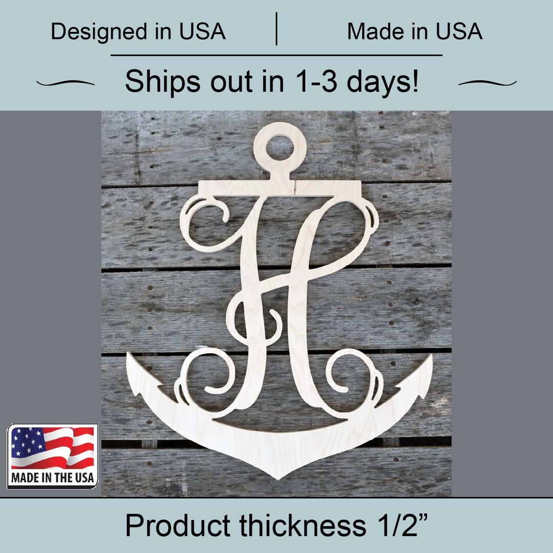 20" Anchor Monogram Wooden Letters- Wall Monogram- Anchor- Nautical ...