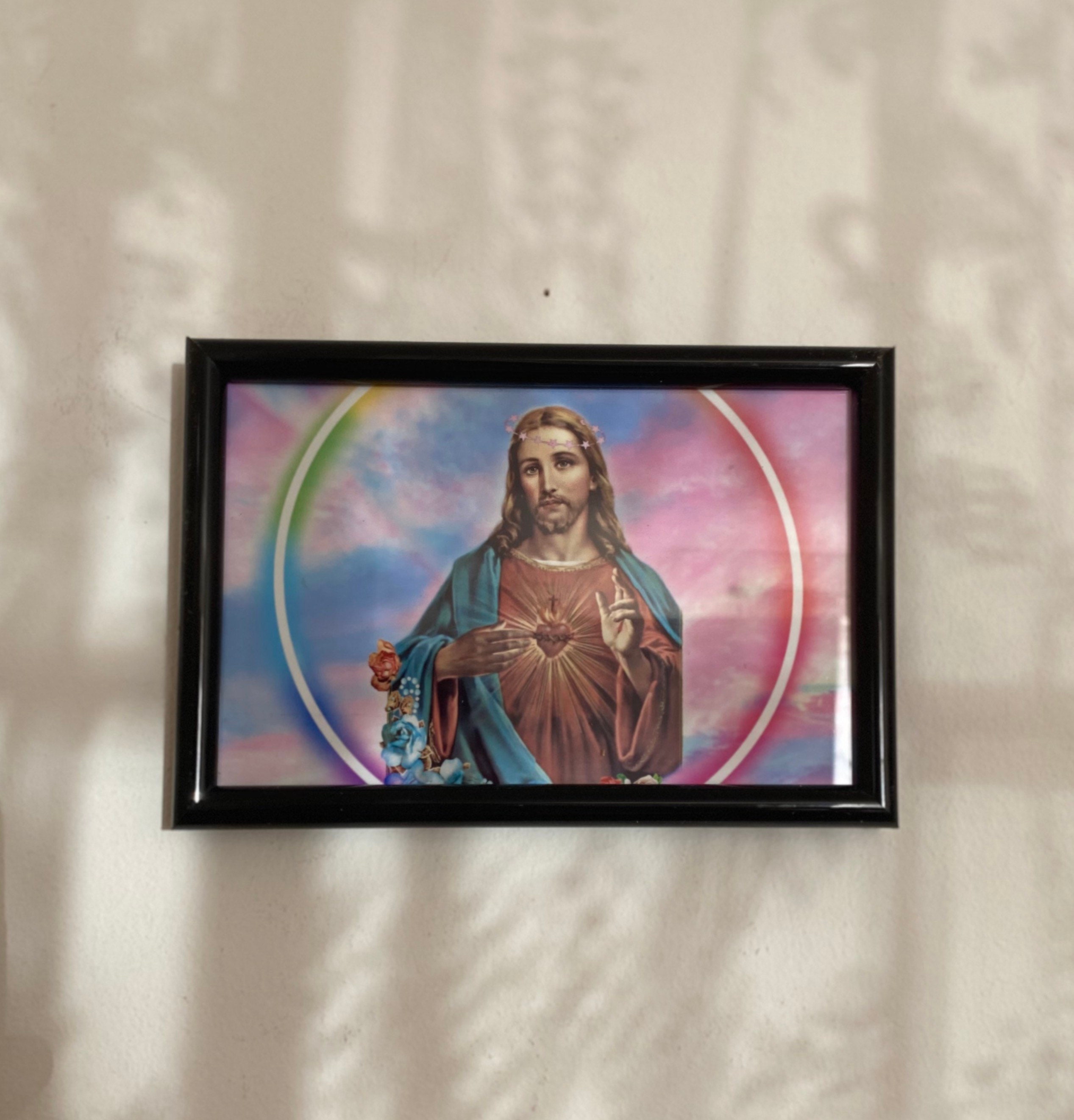 Neon colour kitsch print of Jesus Christ in a gold 6x4 frame | Etsy