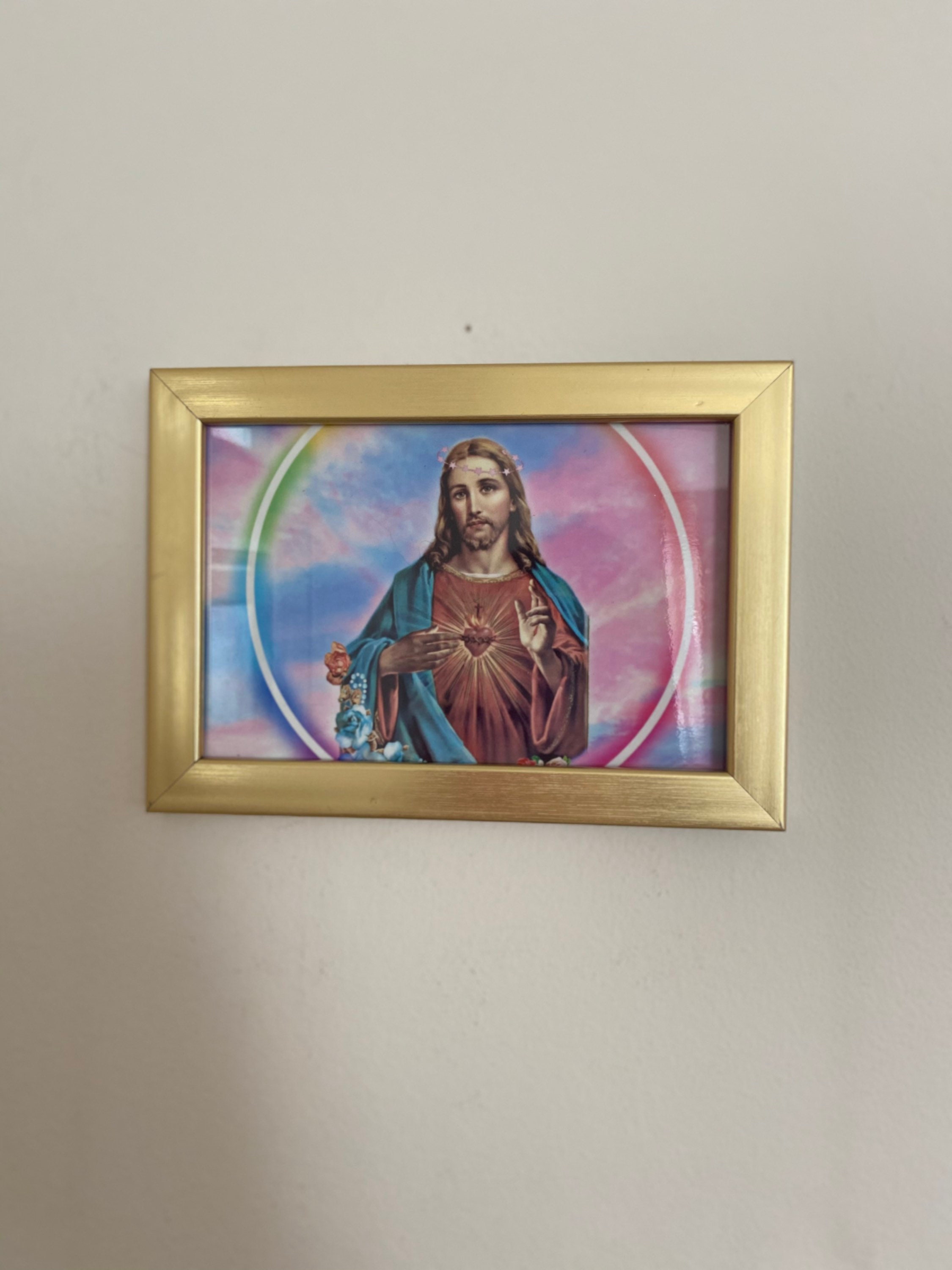 Neon colour kitsch print of Jesus Christ in a gold 6x4 frame | Etsy