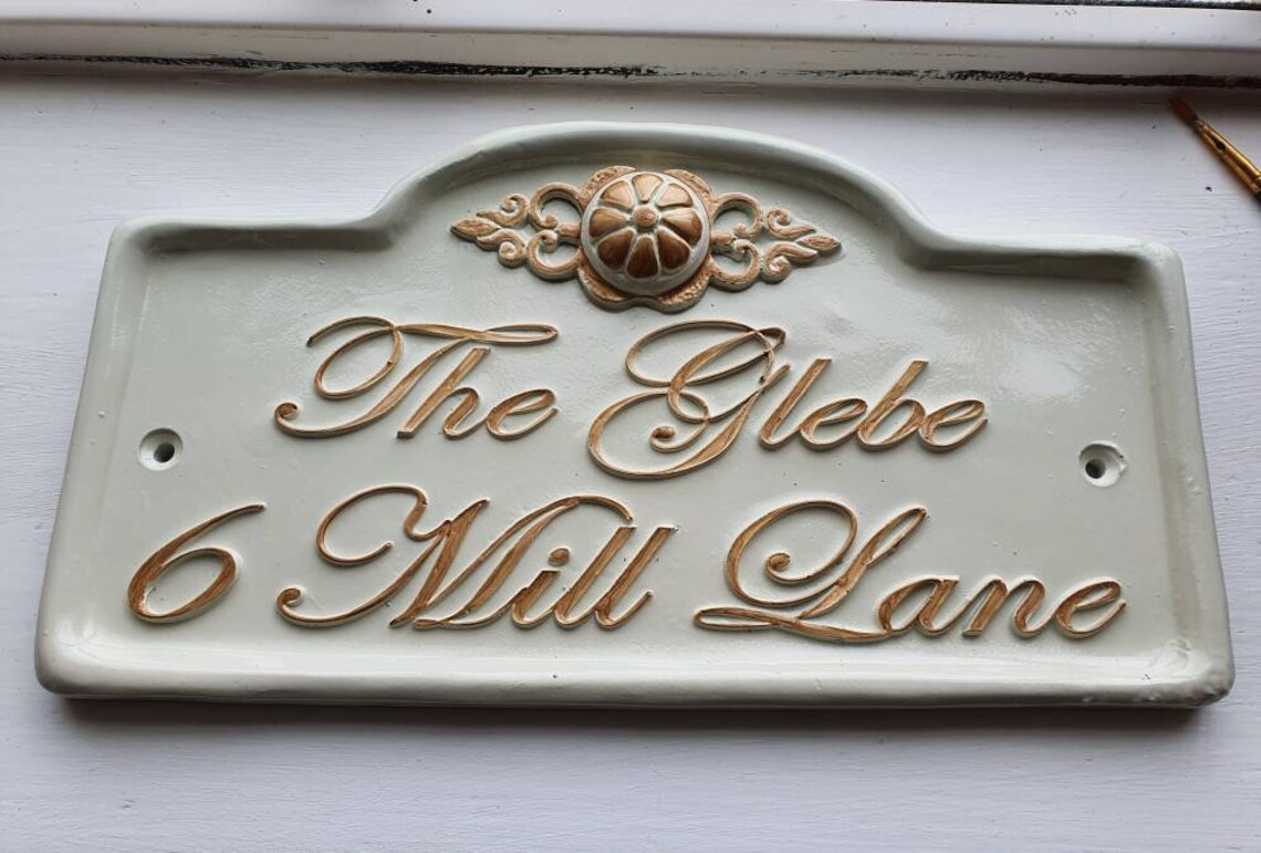 House Name Plaque script Style Ivory Bisque - Etsy