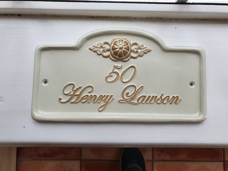 House Name Plaque script Style Ivory Bisque - Etsy