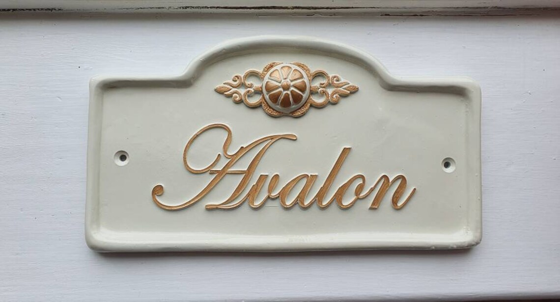 House Name Plaque script Style Ivory Bisque - Etsy