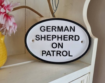 German Shepherd on Guard Sign, Personalized Pet Breed Sign, Custom Cat ...