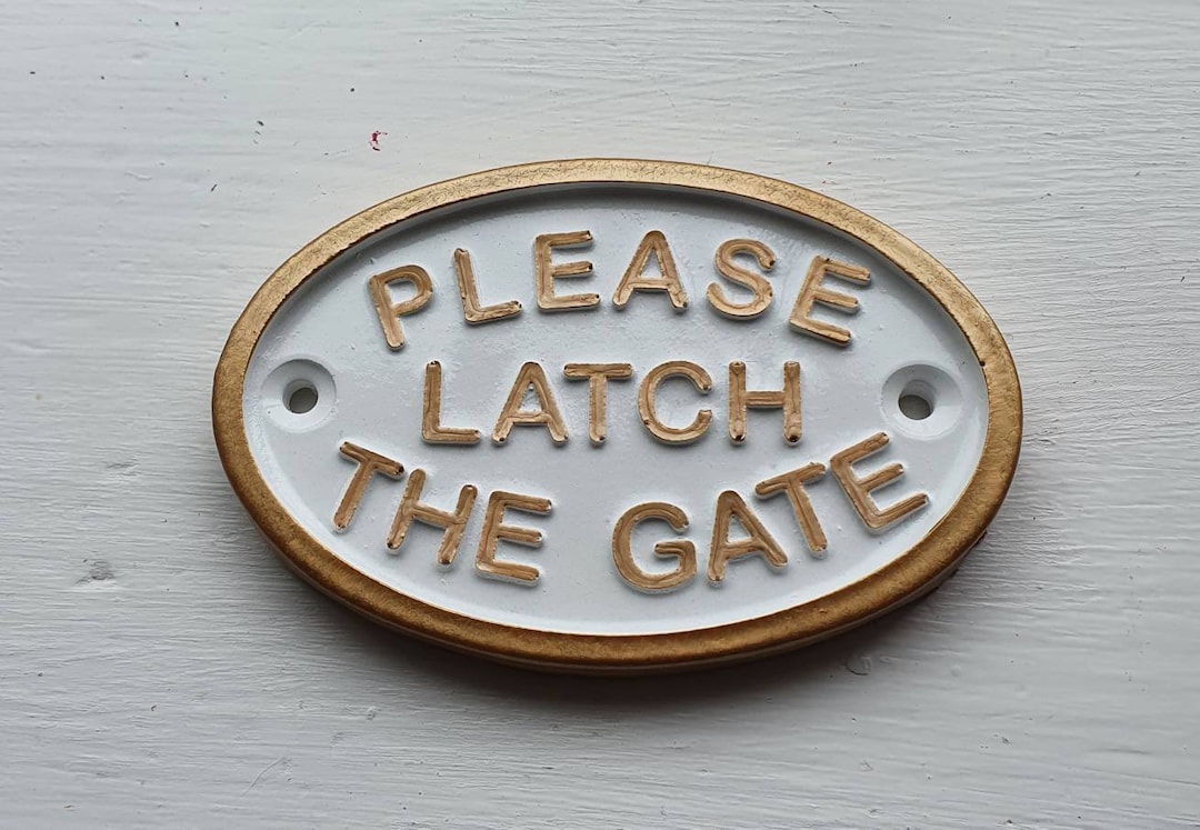 Please Latch the Gate White and Gold - Etsy