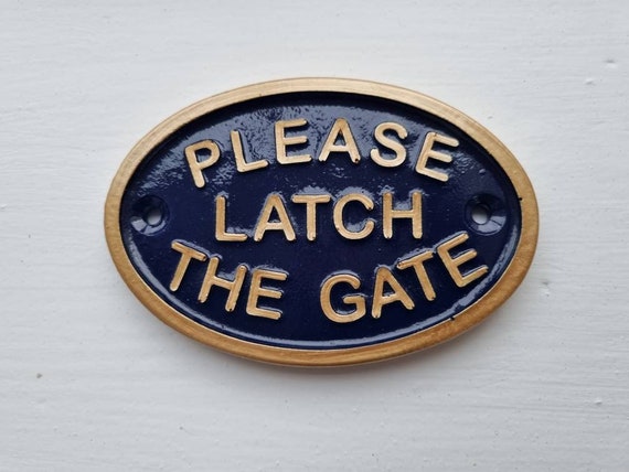 Please Latch the Gate Blue and Gold - Etsy