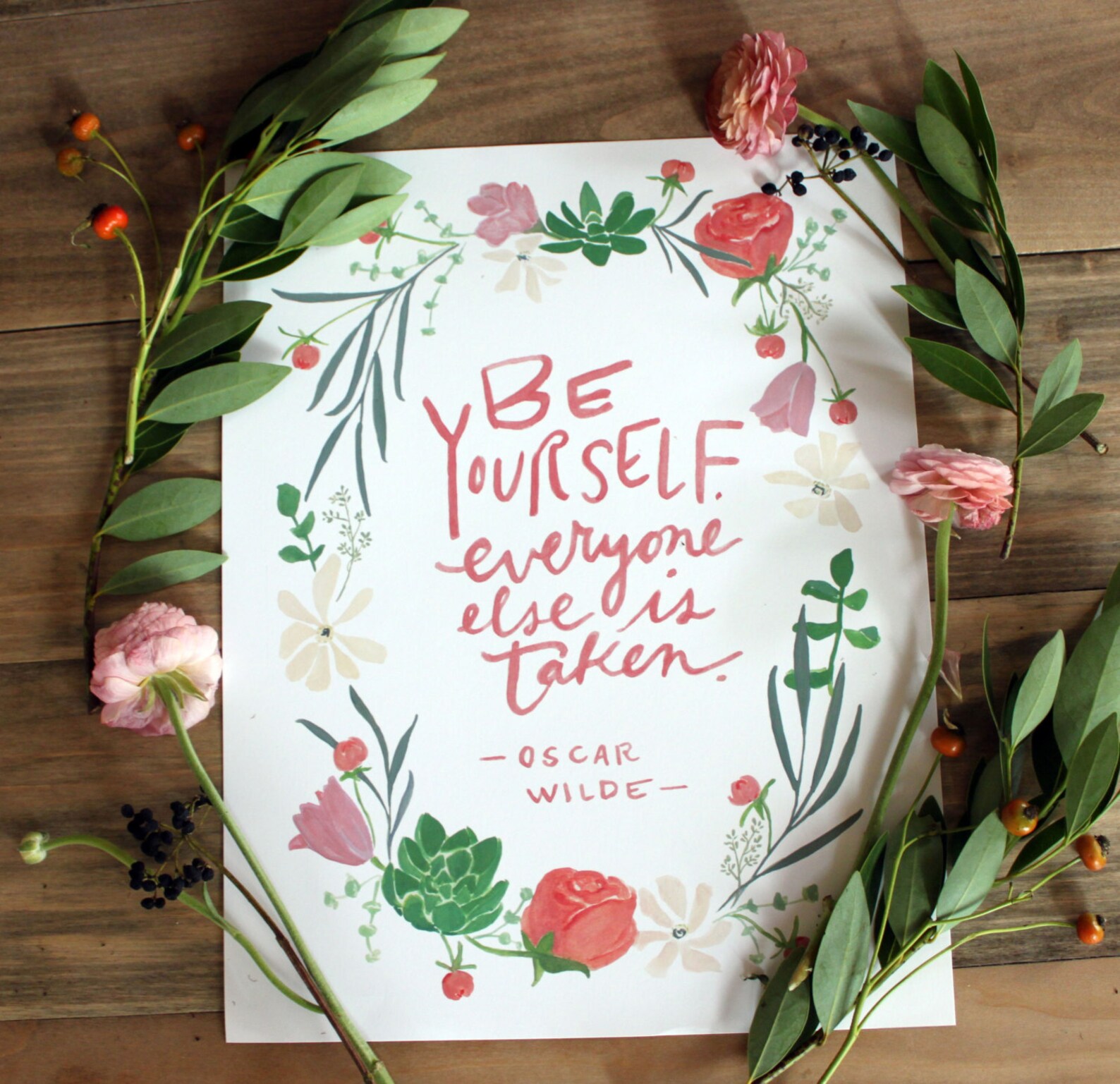 Be Yourself Oscar Wilde Quote in Floral Wreath - Etsy