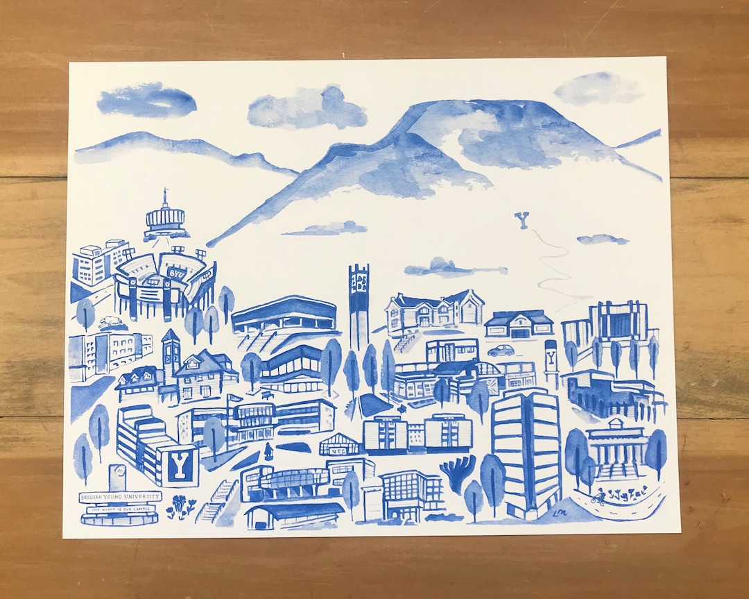 BYU Campus Mural - Watercolor Art Print - Etsy