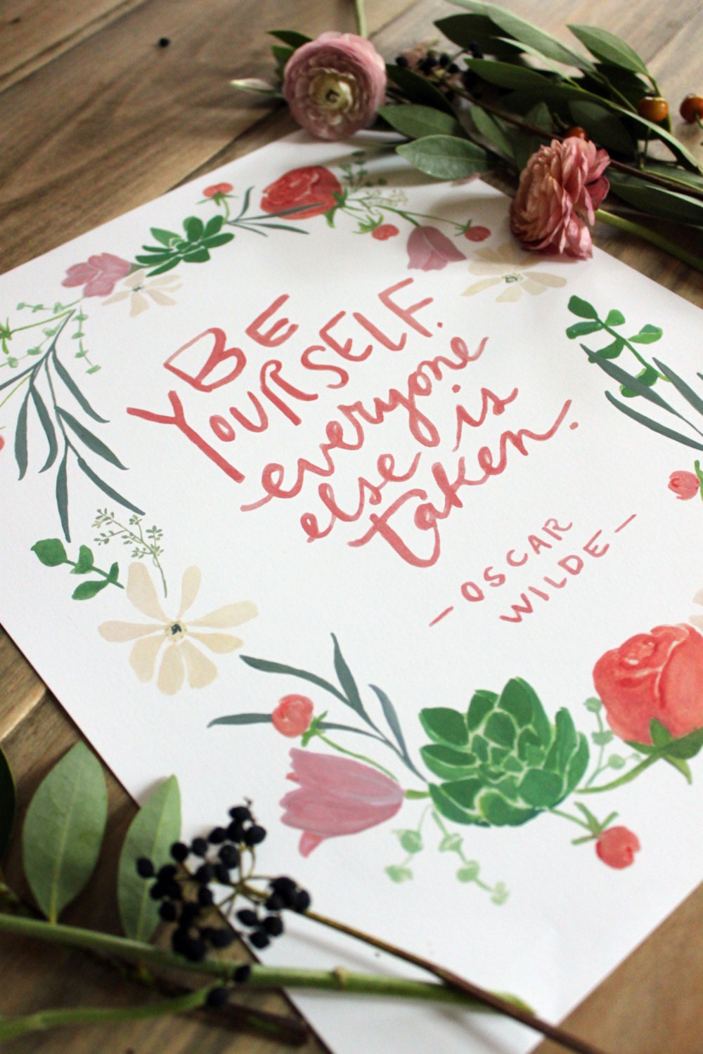 Be Yourself Oscar Wilde Quote in Floral Wreath - Etsy