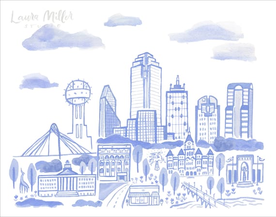 Dallas Skyline Illustration | Etsy
