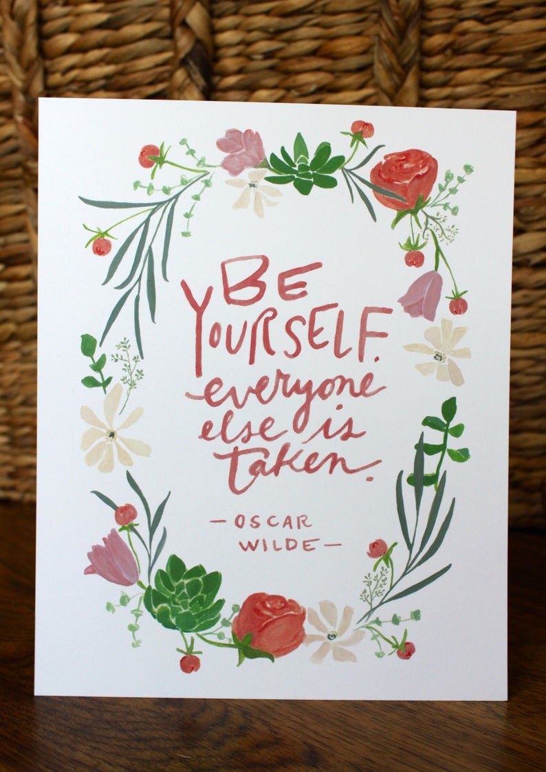 Be Yourself Oscar Wilde Quote in Floral Wreath - Etsy