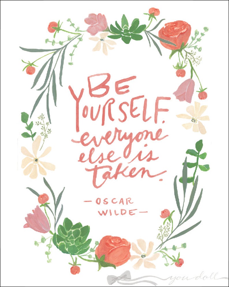 Be Yourself Oscar Wilde Quote in Floral Wreath - Etsy
