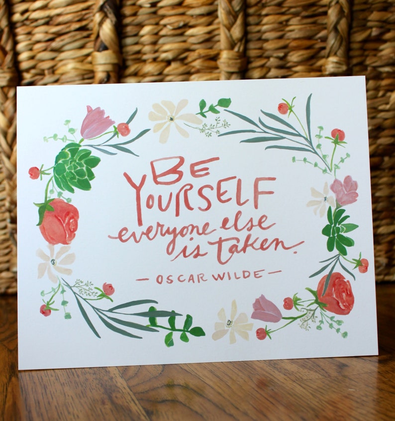 Be Yourself Oscar Wilde Quote in Floral Wreath - Etsy