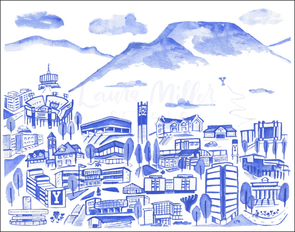 BYU Campus Mural Watercolor Art Print - Etsy