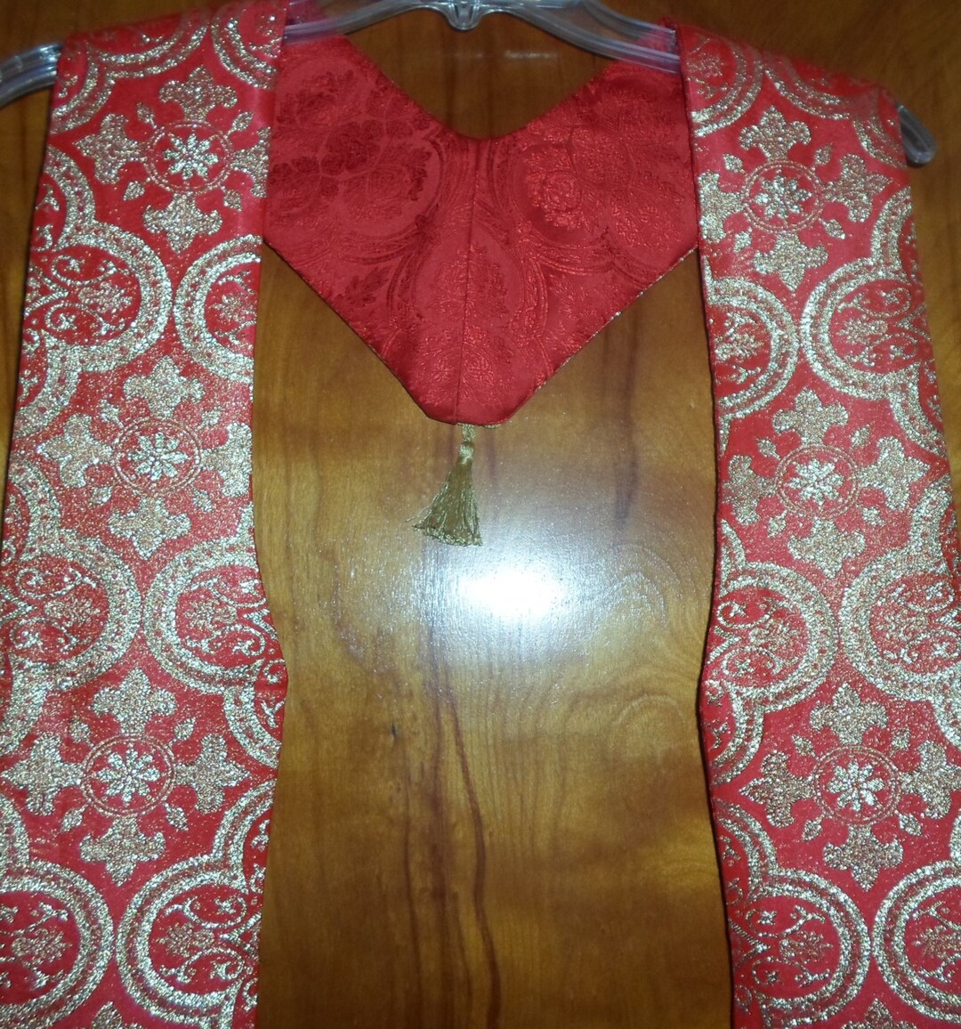 Liturgical Red and Metallic Gold Clergy Stole Cross & Thorns Satin ...