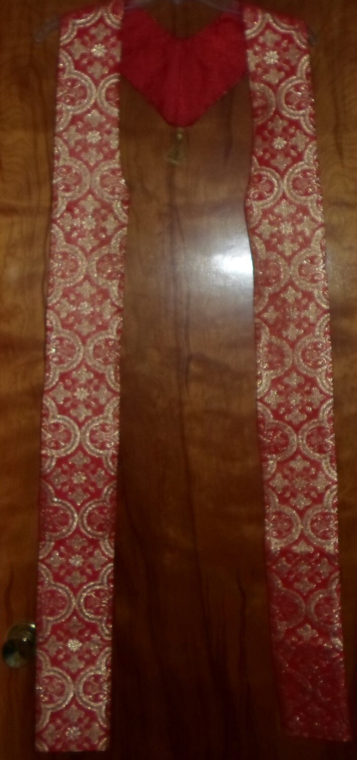 Liturgical Red and Metallic Gold Clergy Stole Cross & Thorns Satin ...
