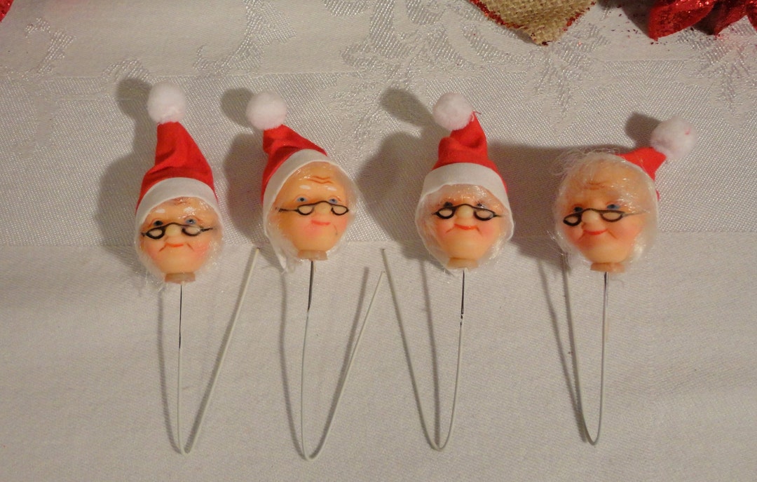 Vintage Mrs. Claus Head Christmas Ornament Picks - Set of 4 - Etsy
