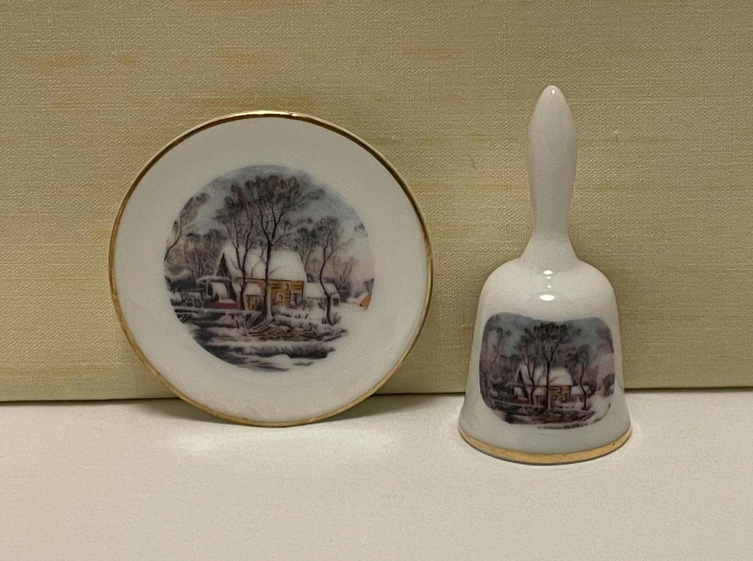 Vintage Avon Small Treasures Miniature Porcelain Bell & Plate Set ...