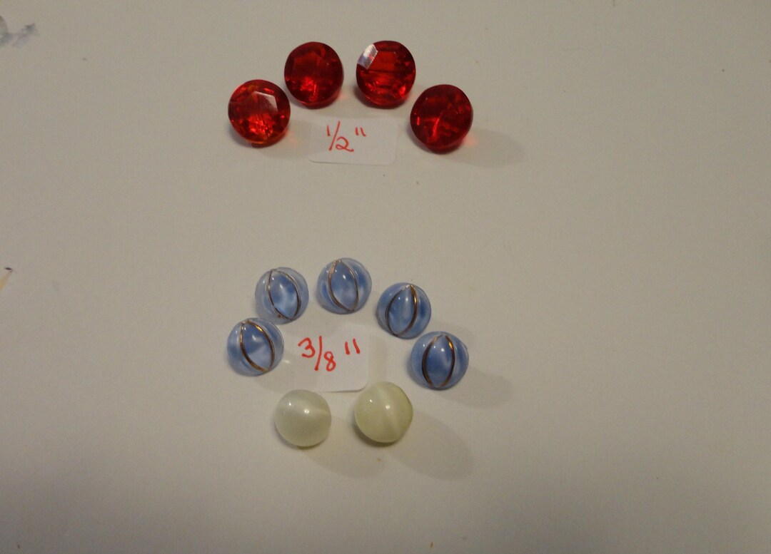 11 Vintage Glass Buttons Ruby Red Blue Cat Eye White Marble - Etsy