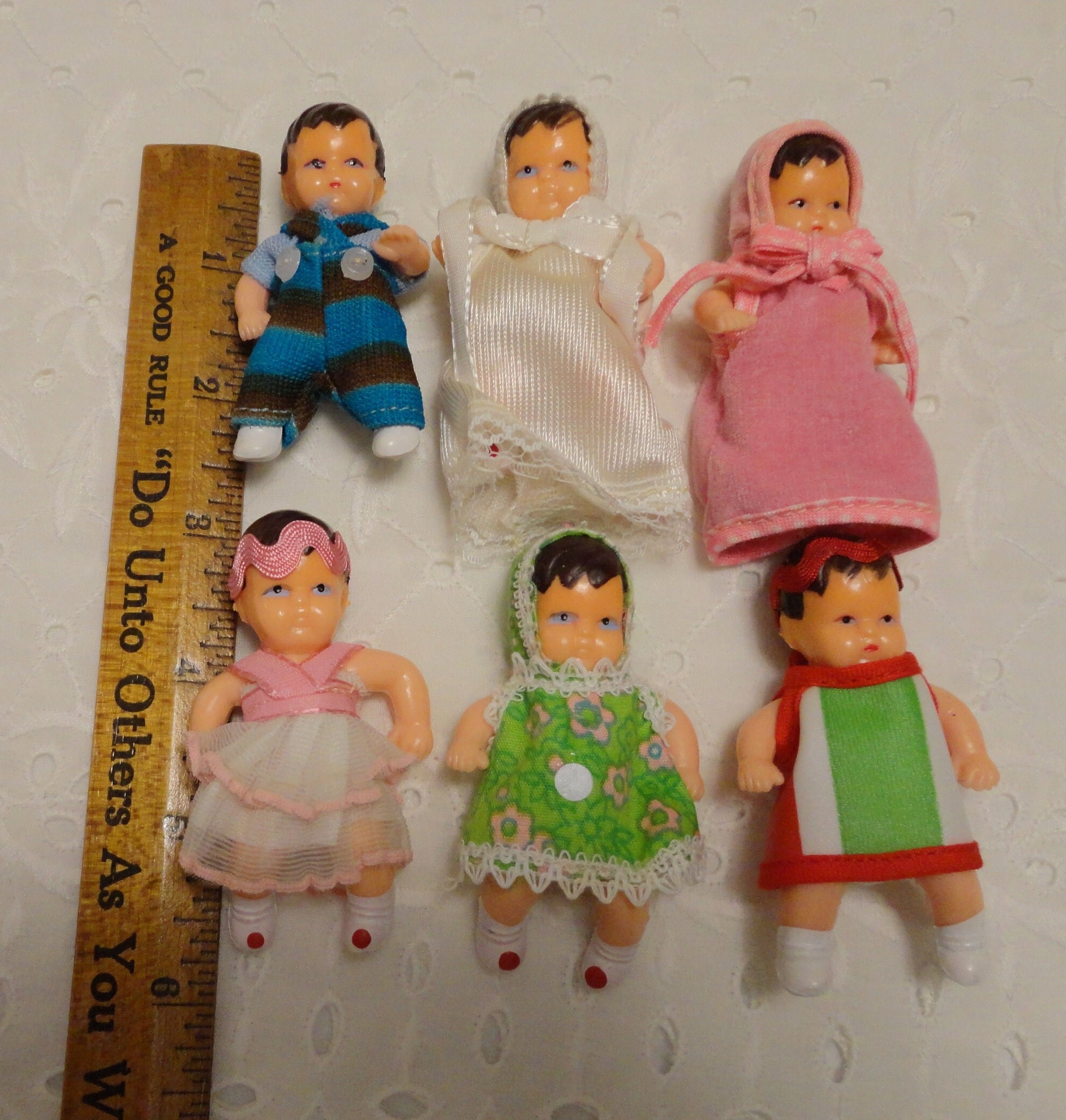 Rare 1960's DAINTY DOLLIES DELUXE Set of 6 Boy & Girl Dolls Original ...