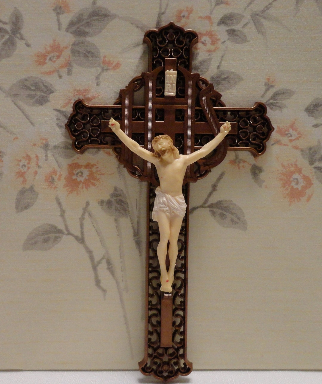 Large Vintage Crucifix Ornate Filigree Plastic - Etsy