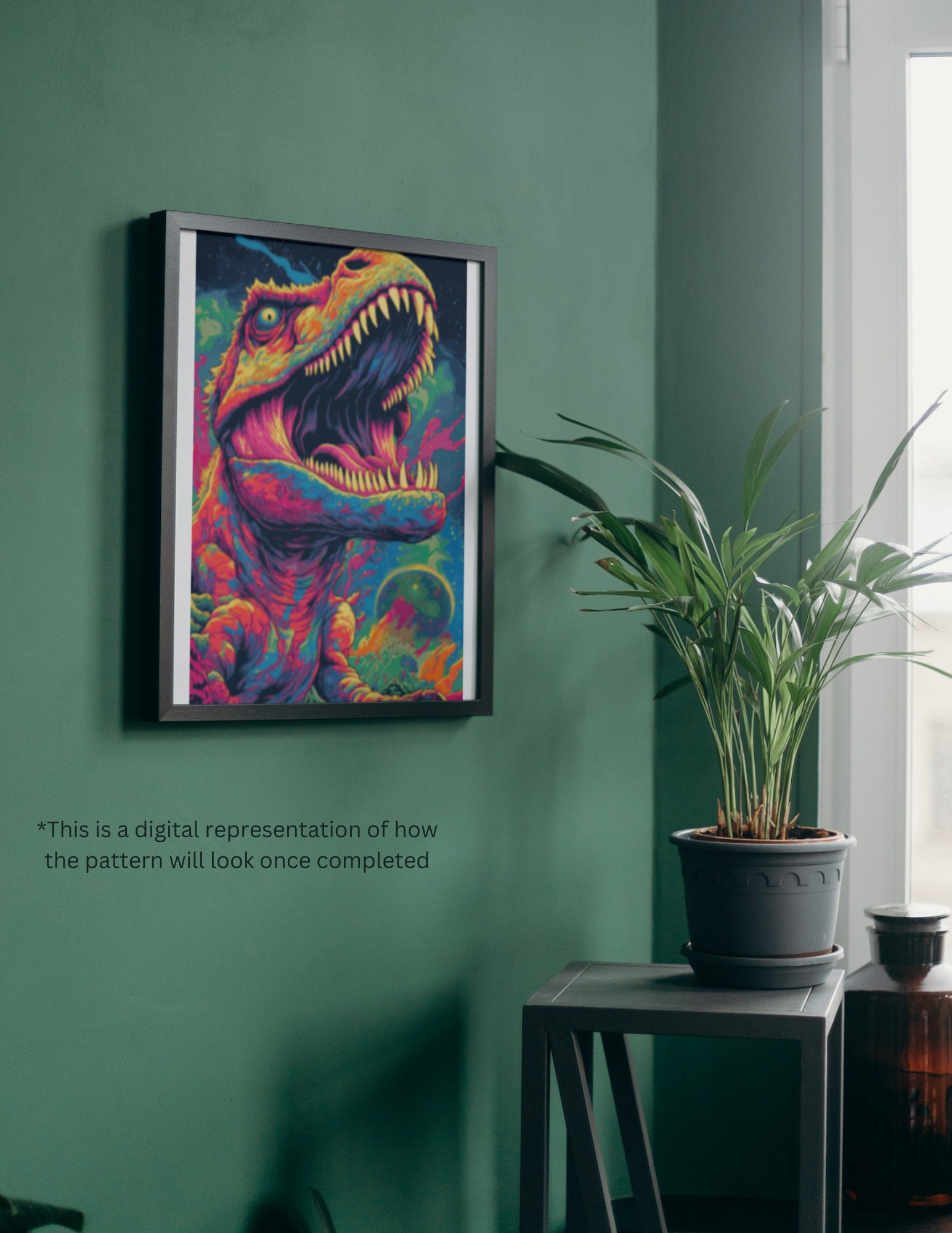 Modern Cross Stitch psychedelic T-rex Dinosaur PDF Easy Full Coverage Counted Cross Stitch ...