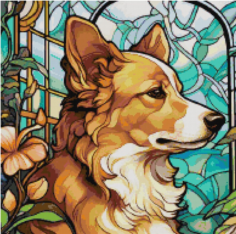 Cross Stitch Pattern "stained Glass Doggo Ii" PDF | Easy Full Coverage ...