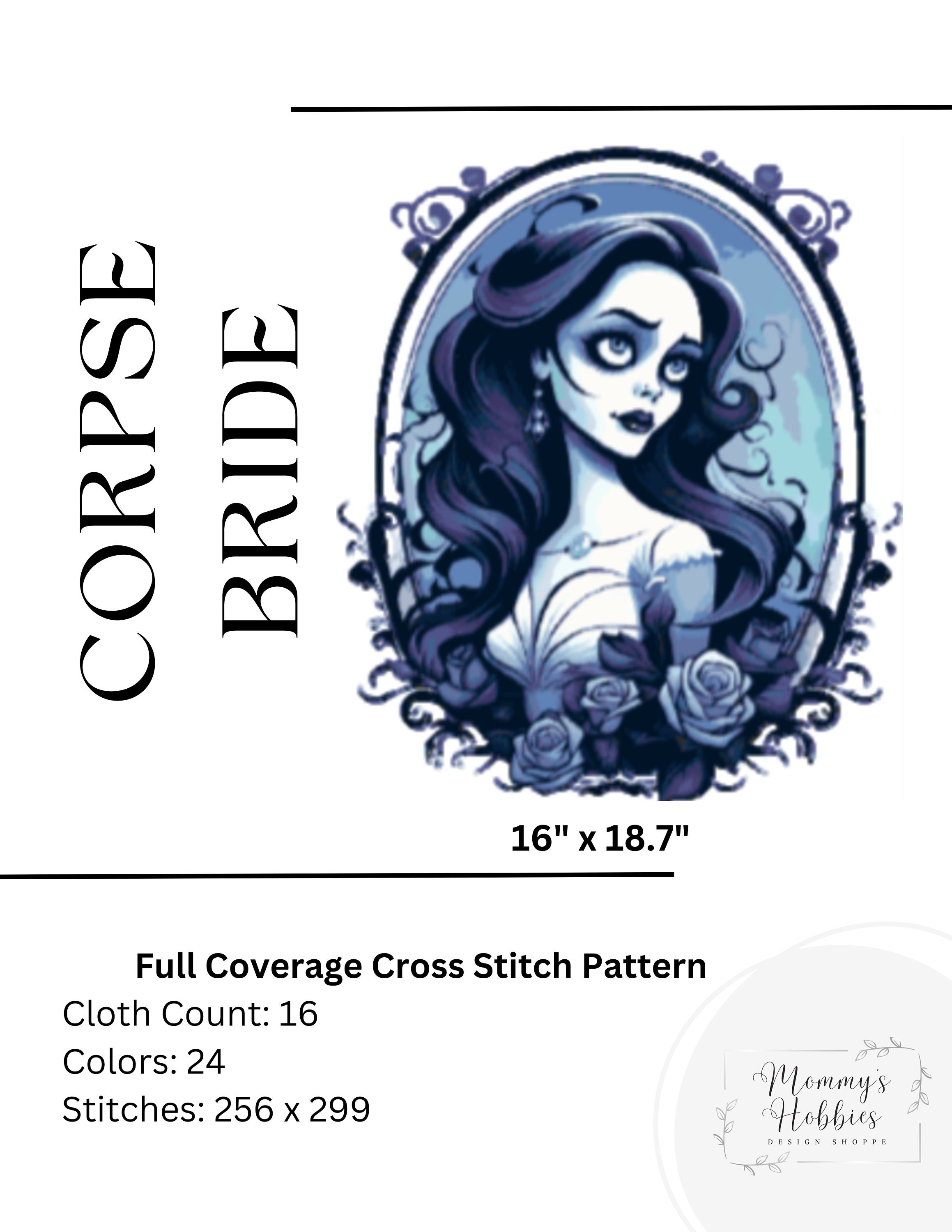 Halloween Cross Stitch corpse Bride PDF Easy Full Coverage Counted ...