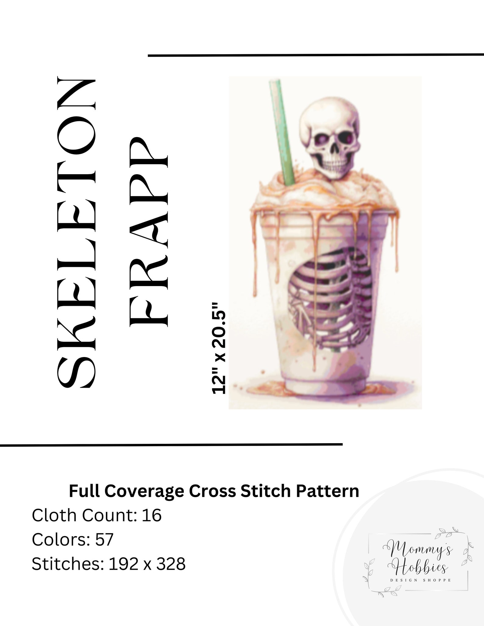 Modern Skull Cross Stitch skeleton Frapp PDF Easy Full Coverage Counted ...