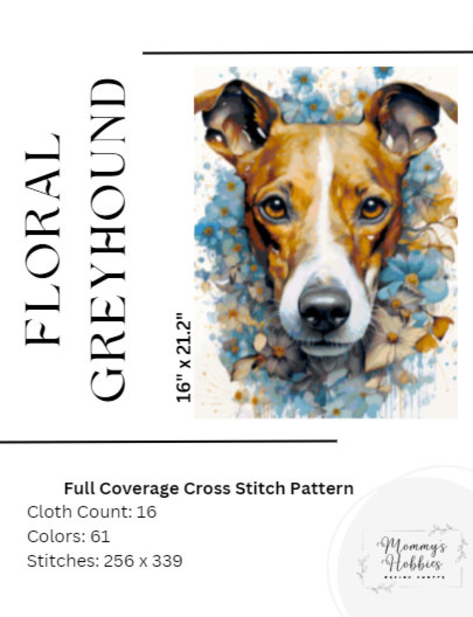 Modern Cross Stitch floral Greyhound PDF Easy - Etsy