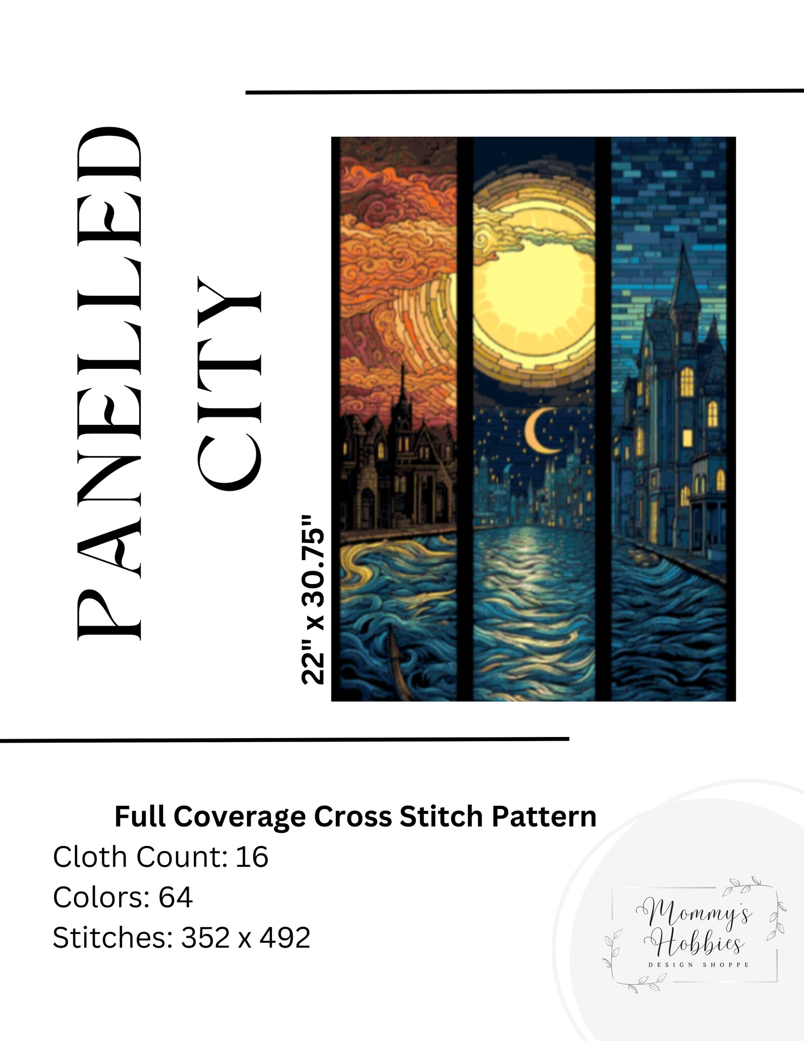 Cross Stitch Pattern "paneled City" PDF | Easy Full Coverage Counted ...