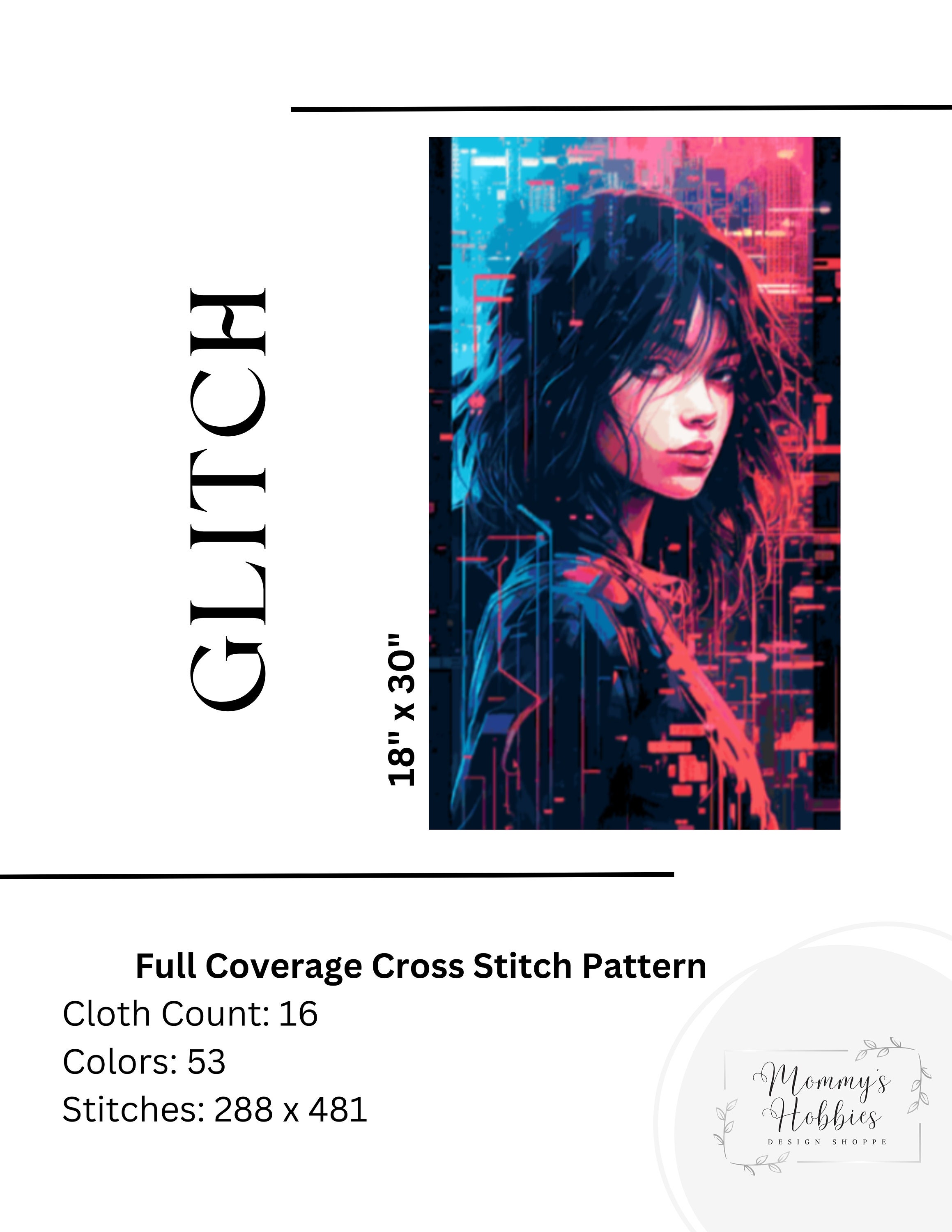 Fantasy Cross Stitch Pattern glitch PDF Easy Full Coverage Counted Cross Stitch Pattern Keeper ...