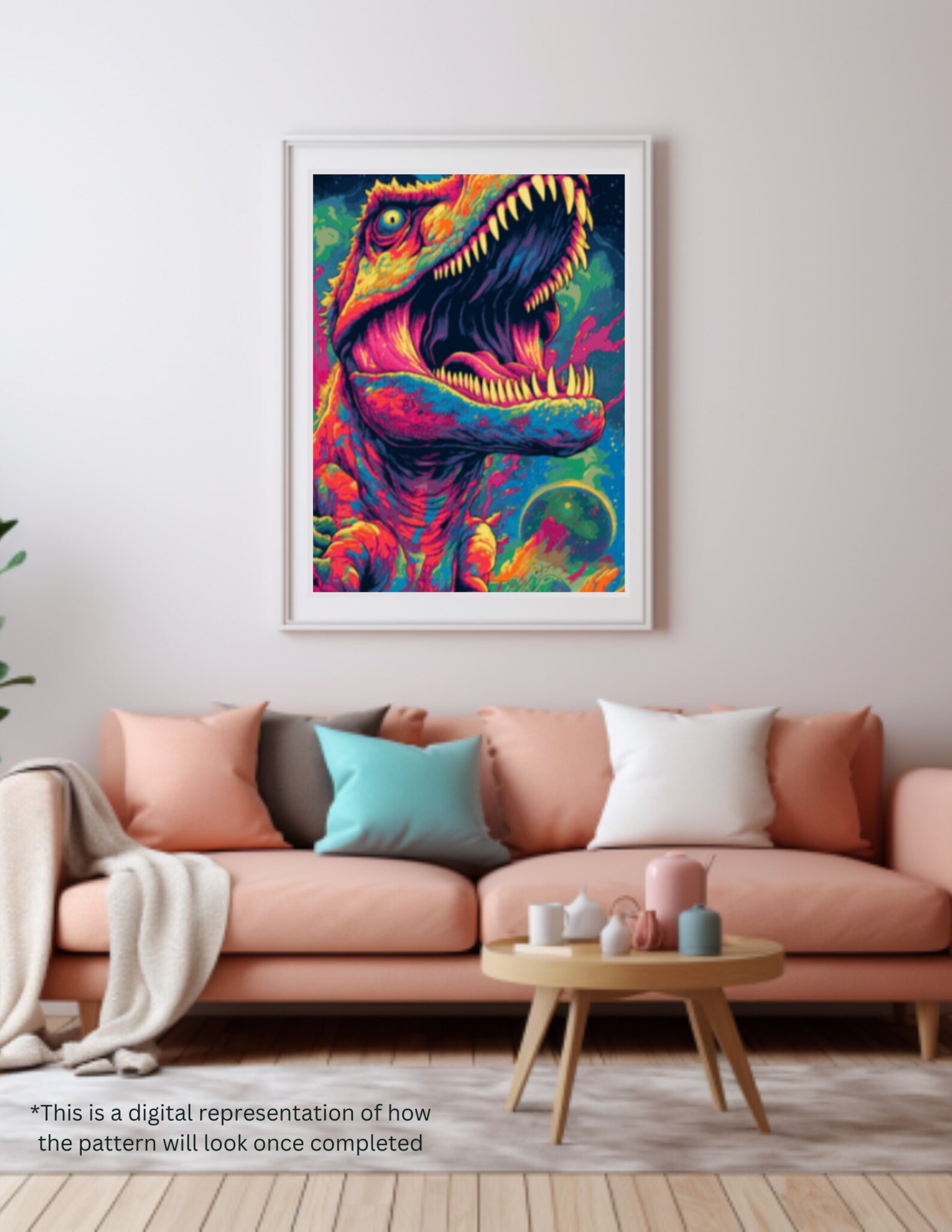 Modern Cross Stitch psychedelic T-rex Dinosaur PDF Easy Full Coverage ...