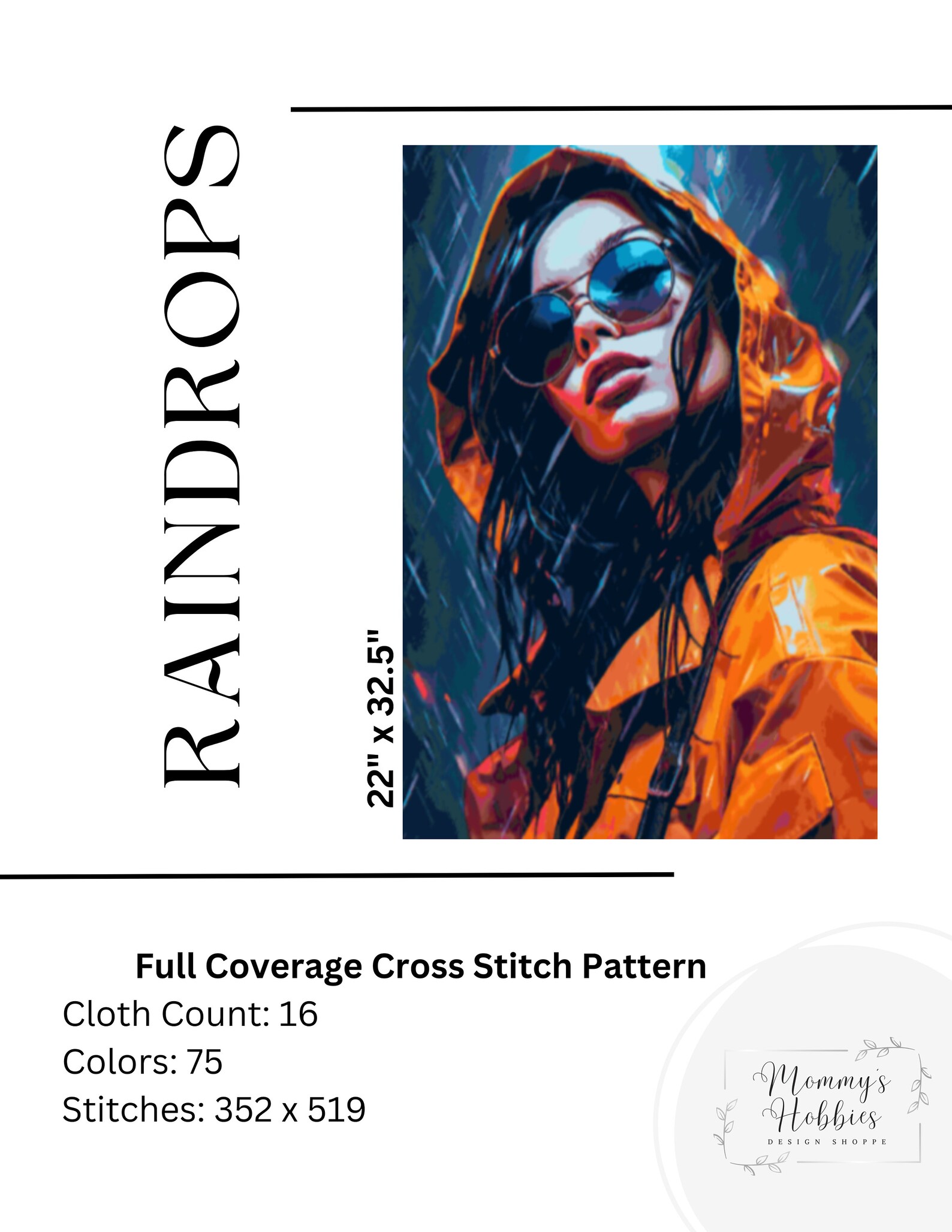Modern Cross Stitch raindrops PDF Easy Full Coverage Counted Cross Stitch Pattern Keeper - Etsy