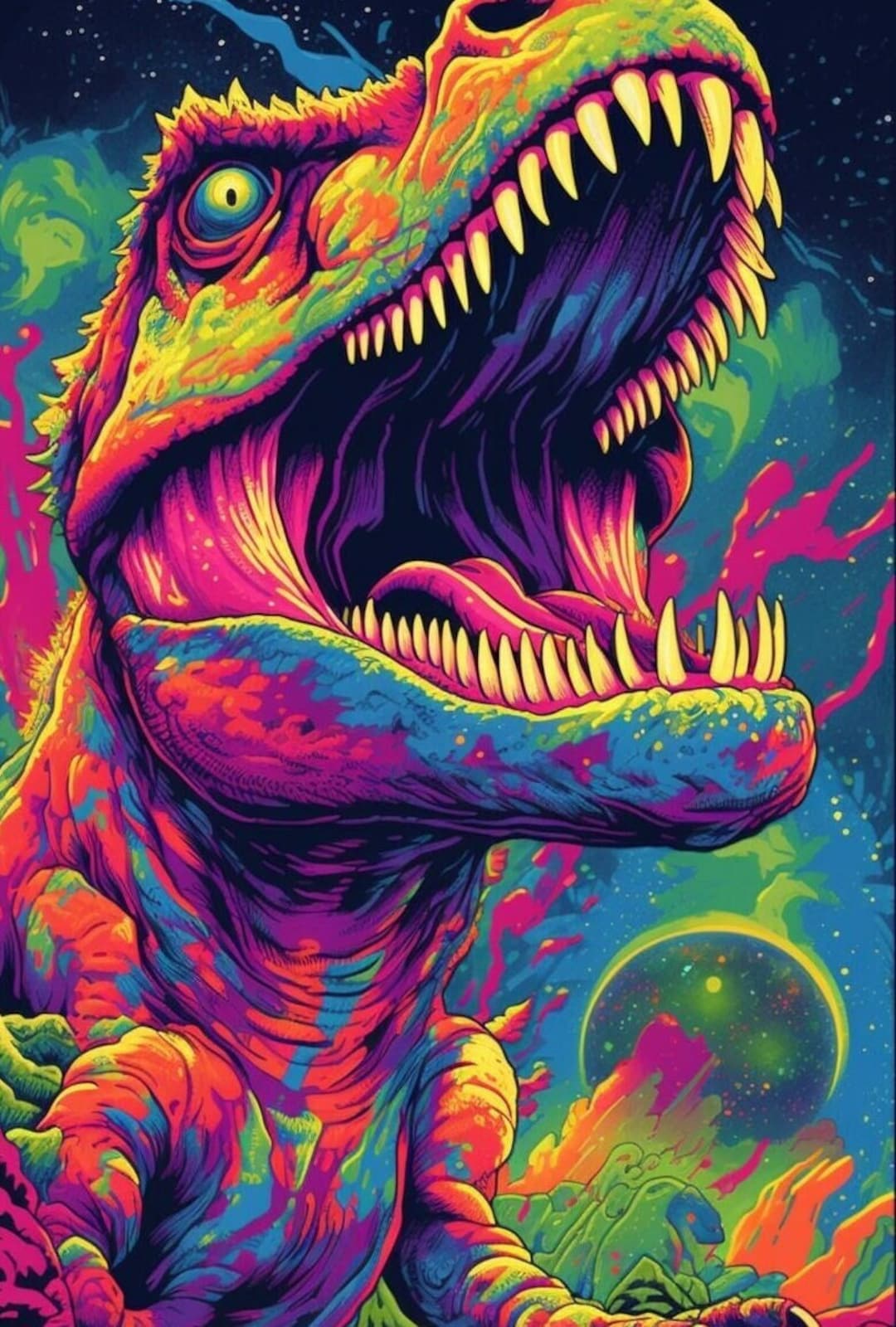 Modern Cross Stitch psychedelic T-rex Dinosaur PDF Easy Full Coverage ...