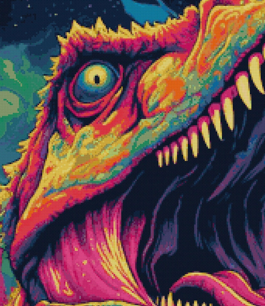 Modern Cross Stitch psychedelic T-rex Dinosaur PDF Easy Full Coverage ...