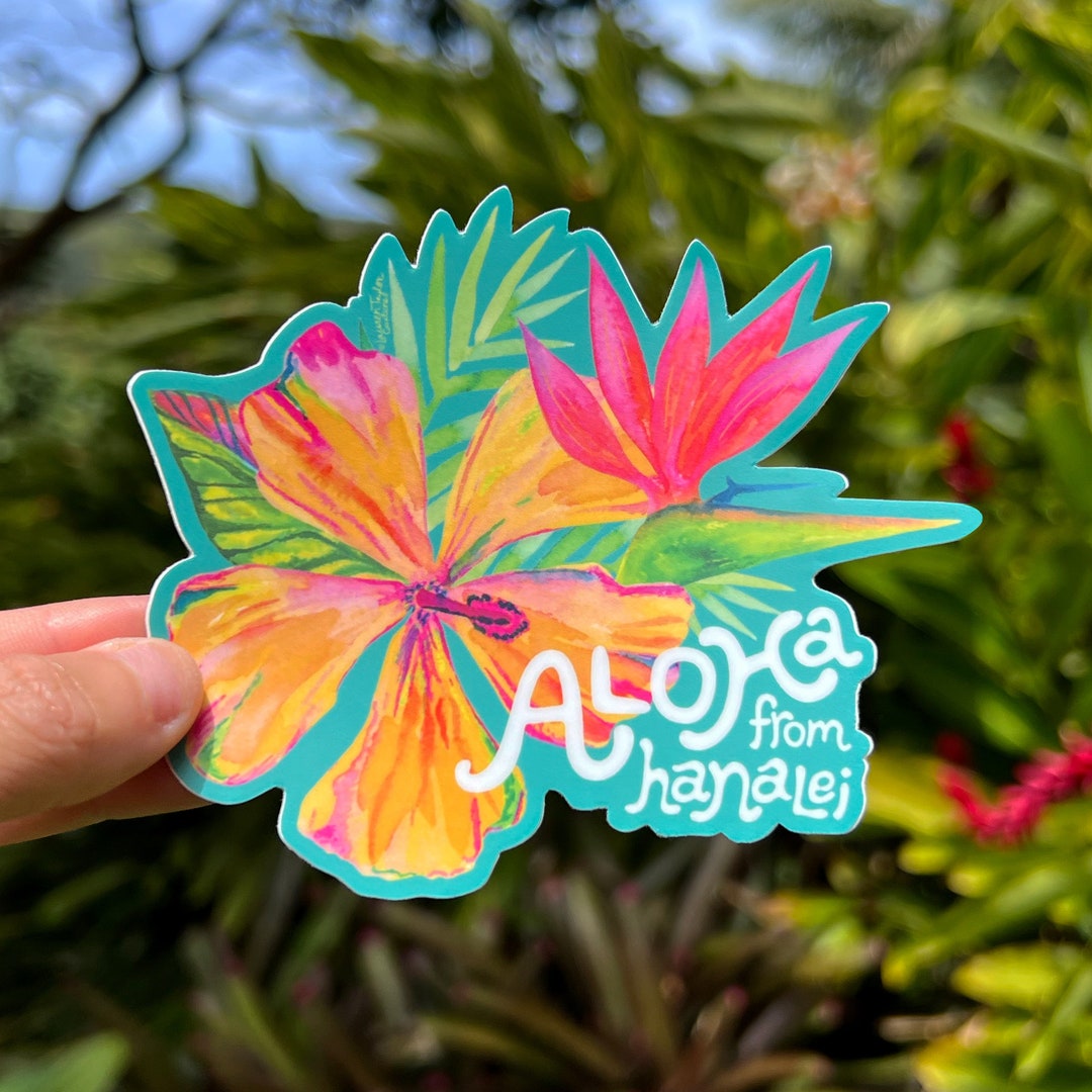 Aloha From Hanalei Sticker Medium, Hanalei Bay, Hanalei, Aloha, Flower ...