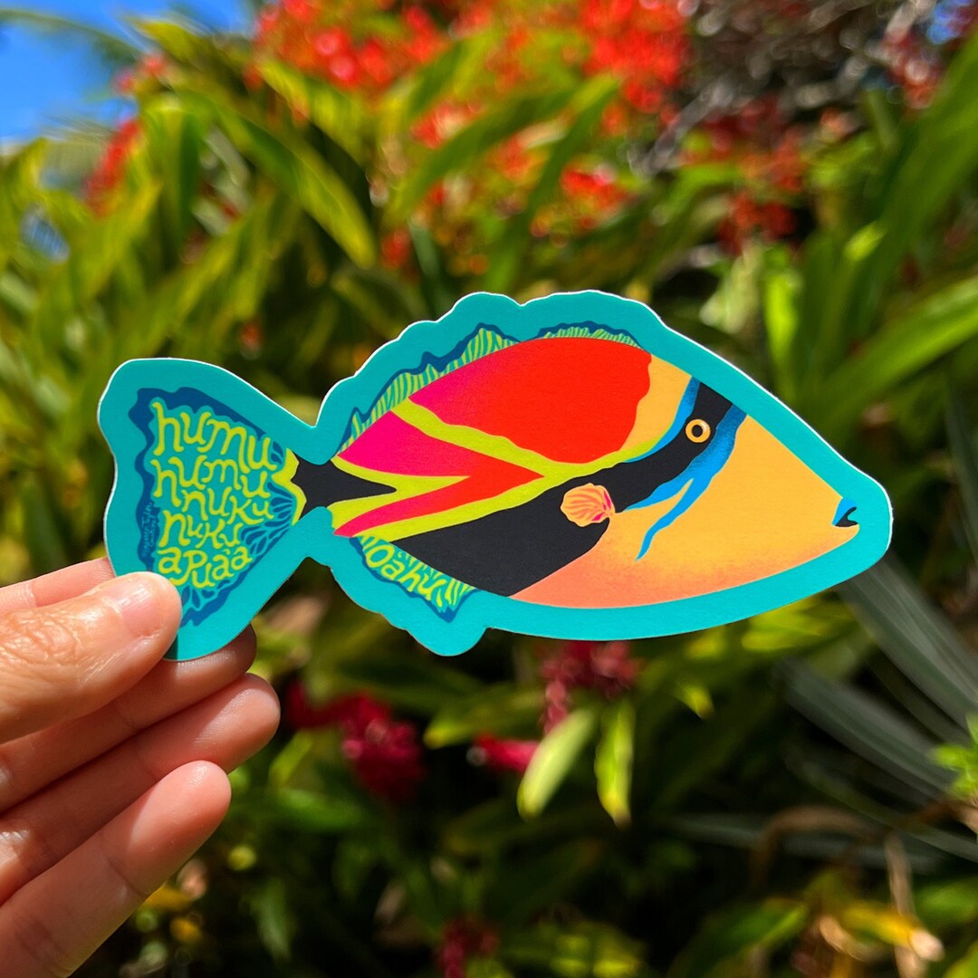 Oahu Humu Humu Teal Sticker Medium, Hawaiian Fish Sticker, Tropical ...