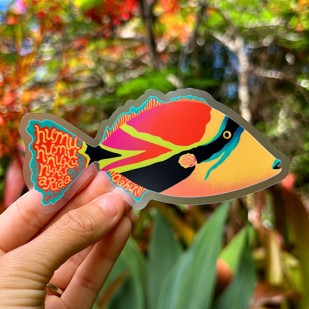 Oahu Humu Humu Clear Sticker Medium, Hawaiian Fish Sticker, Tropical ...