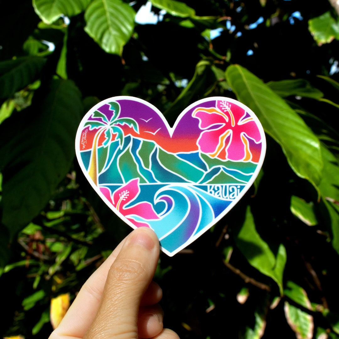 Kauai Heart Scenic Sticker Small, Hanalei Bay Sticker, Heart Sticker ...