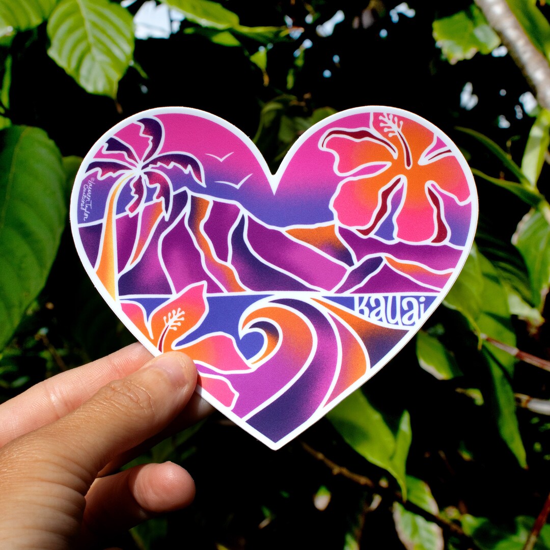 Kauai Heart Purple Scenic Sticker Large, Hanalei Bay Stickers ...