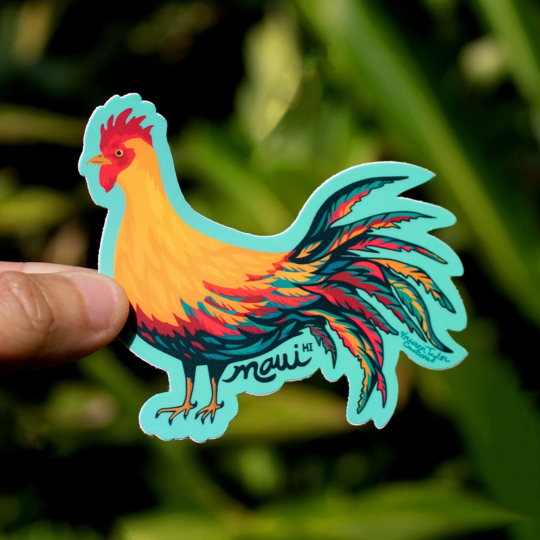 Maui Rooster Sticker Small, Roosters, Chicken Stickers, Maui Roosters ...
