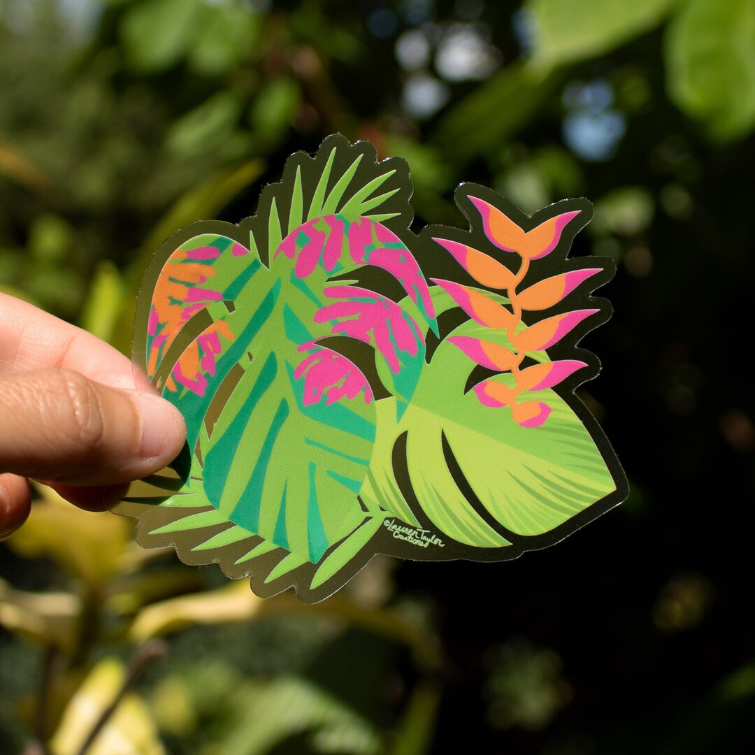 Leafy Bunch Clear Sticker Large, Kauai Stickers, Monstera Leaves ...