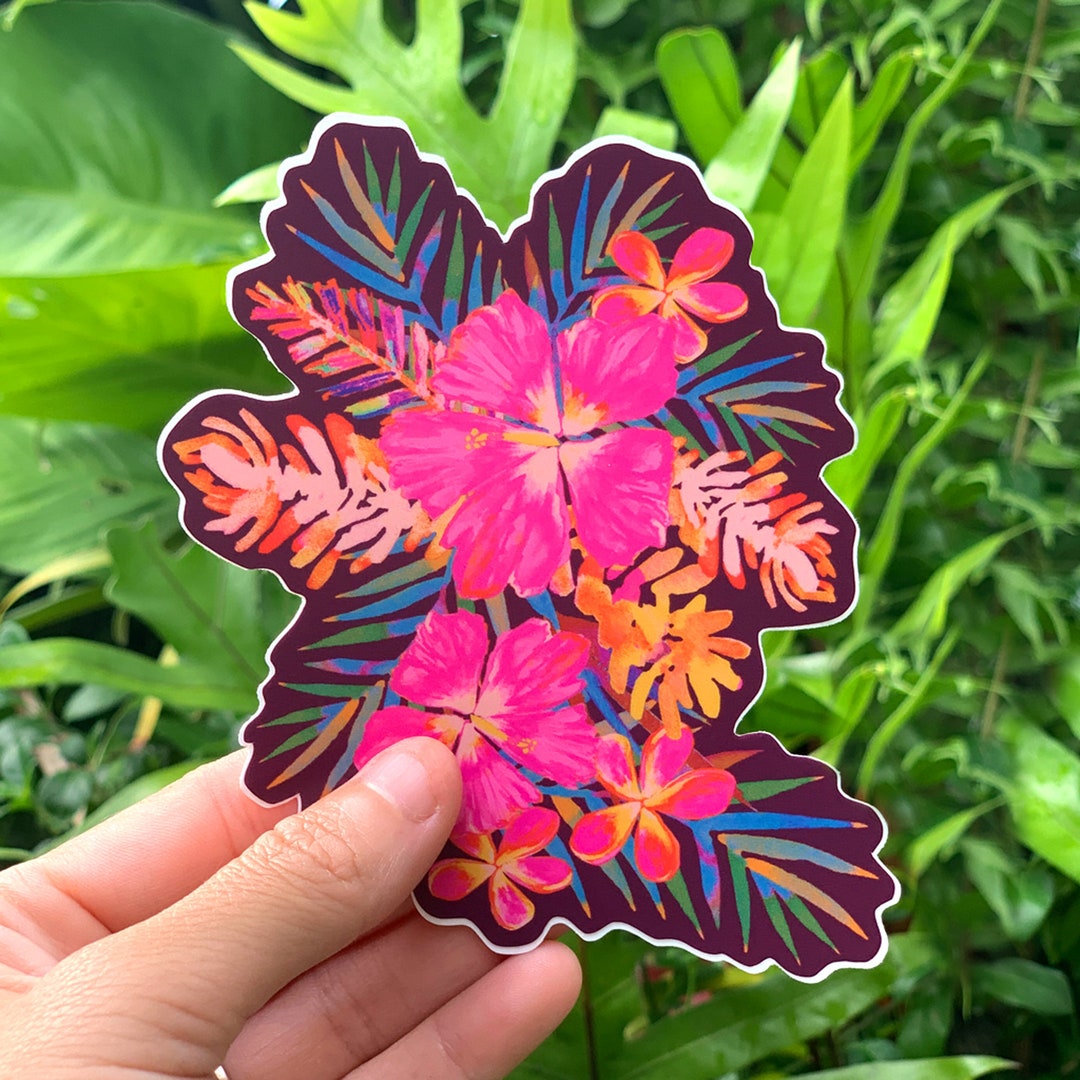 Rainbow Hibiscus Maroon Sticker Large, Hibiscus Stickers, Hibiscus Art ...