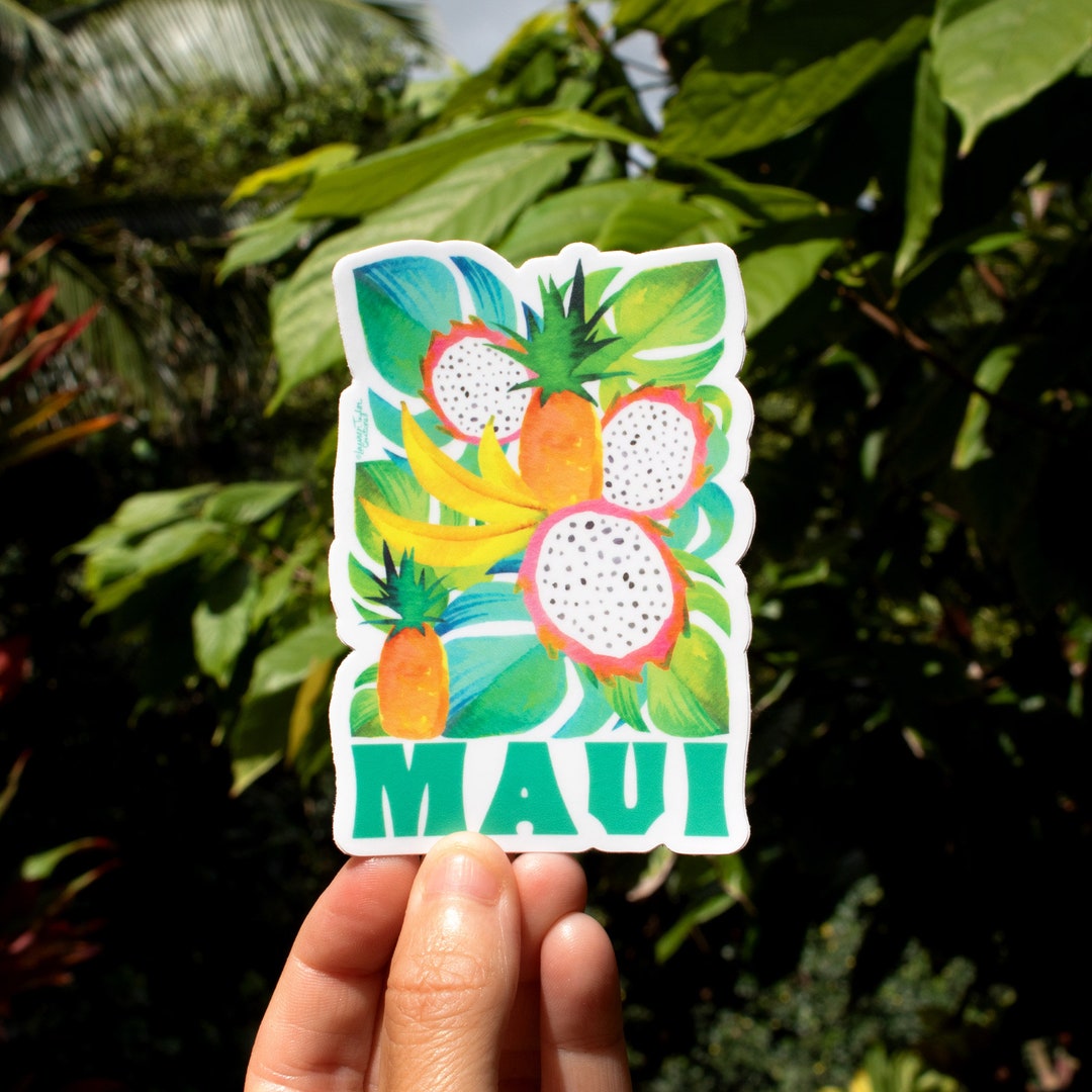Maui Fruit Sticker Small White, Maui Stickers, Pineapple Stickers, Maui ...